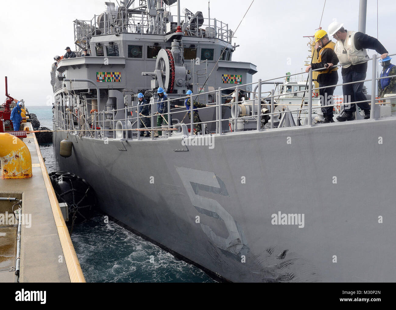 USS Guardian mooring to the pier at White Beach Naval Facility by # ...