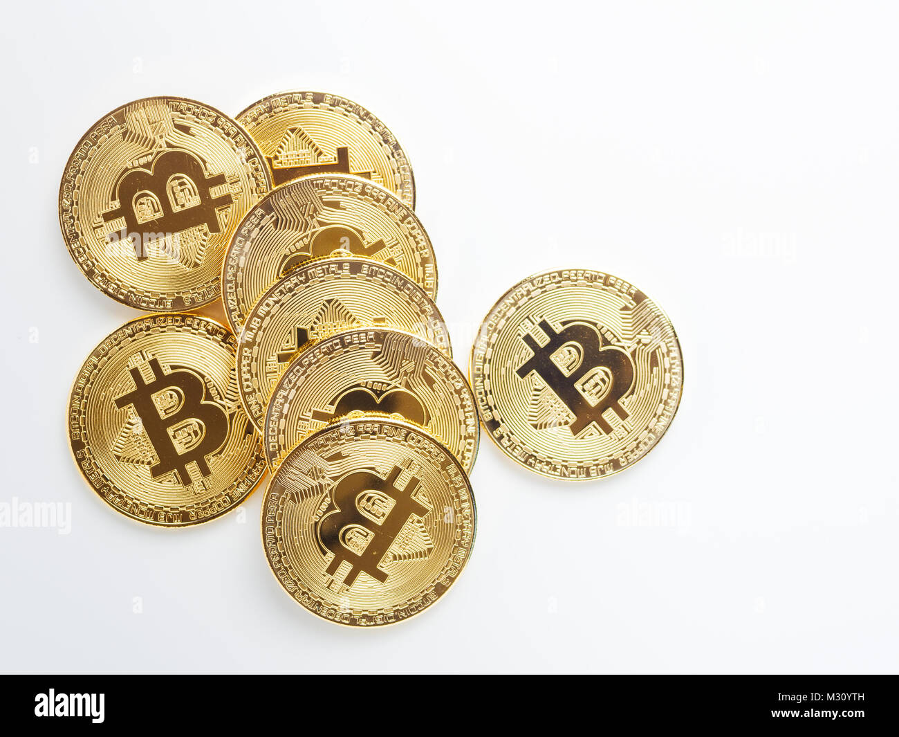 Bitcoin coin models isolated white background Stock Photo - Alamy
