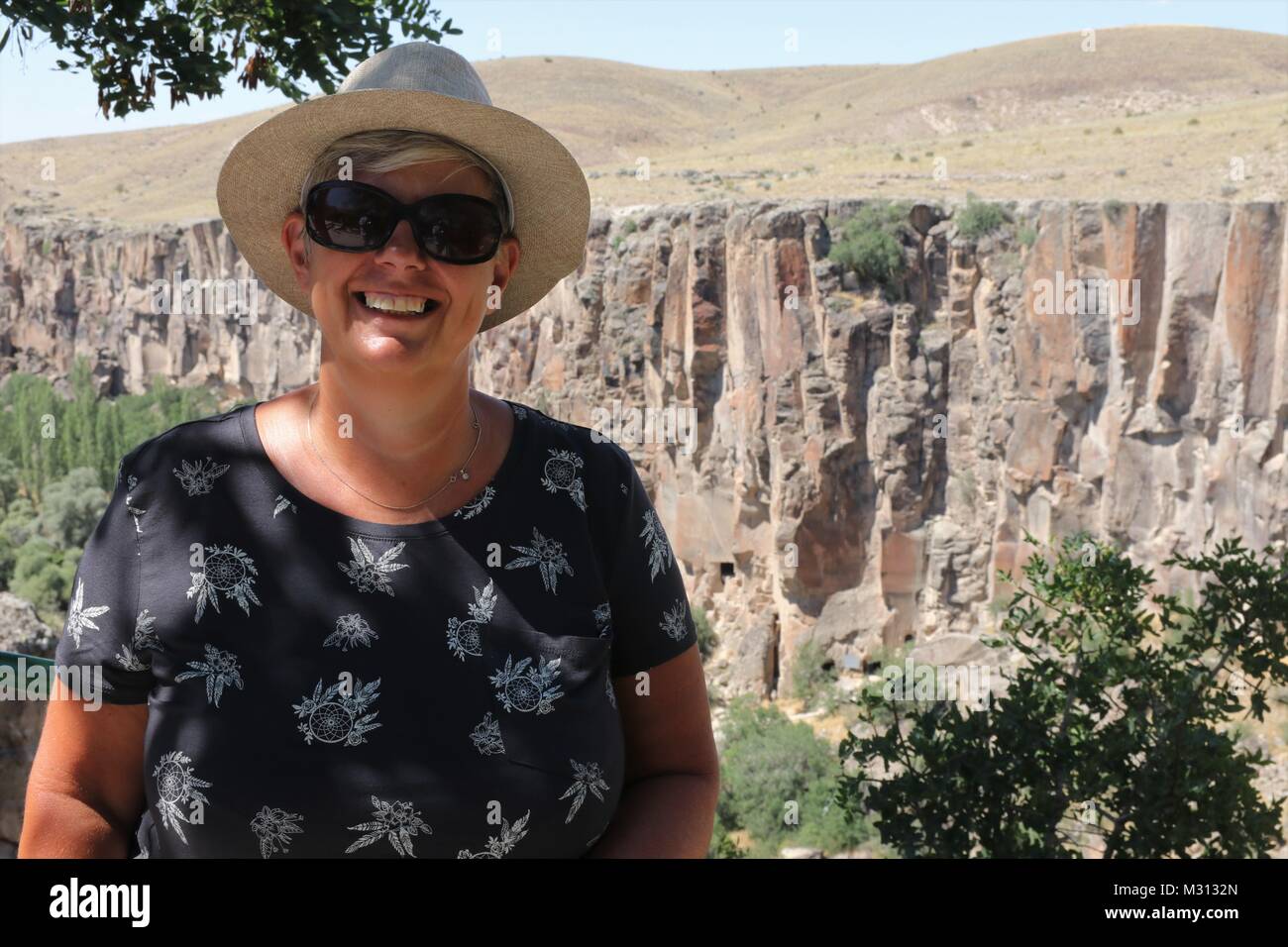 24th JULY 2017, CAPPADOCIA,TURKEY: An English lady tourist wearing a ...
