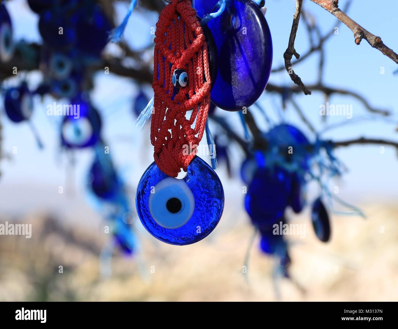 Turkish eyes hanging from a tree in Cappadocia Stock Photo - Alamy