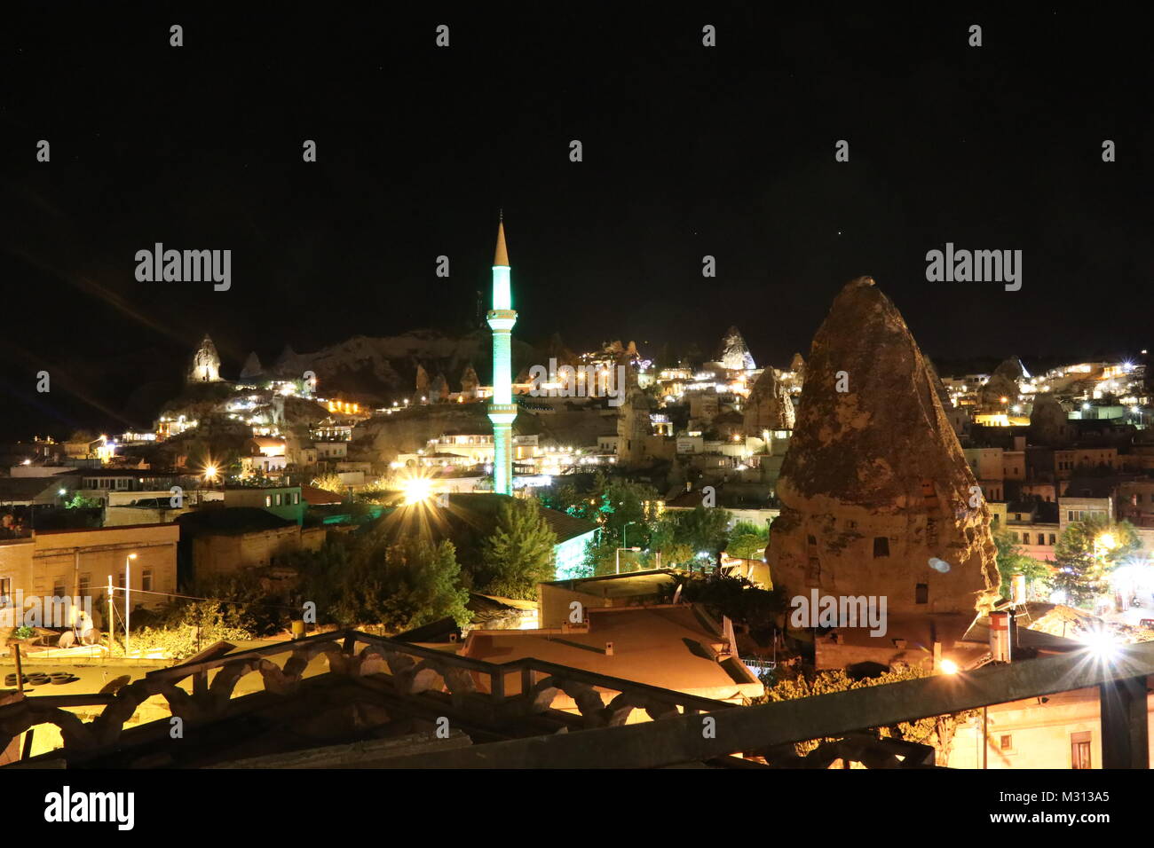 Night view of Goreme town, Cappadocia, Nevsehir Province. Turkey Stock ...