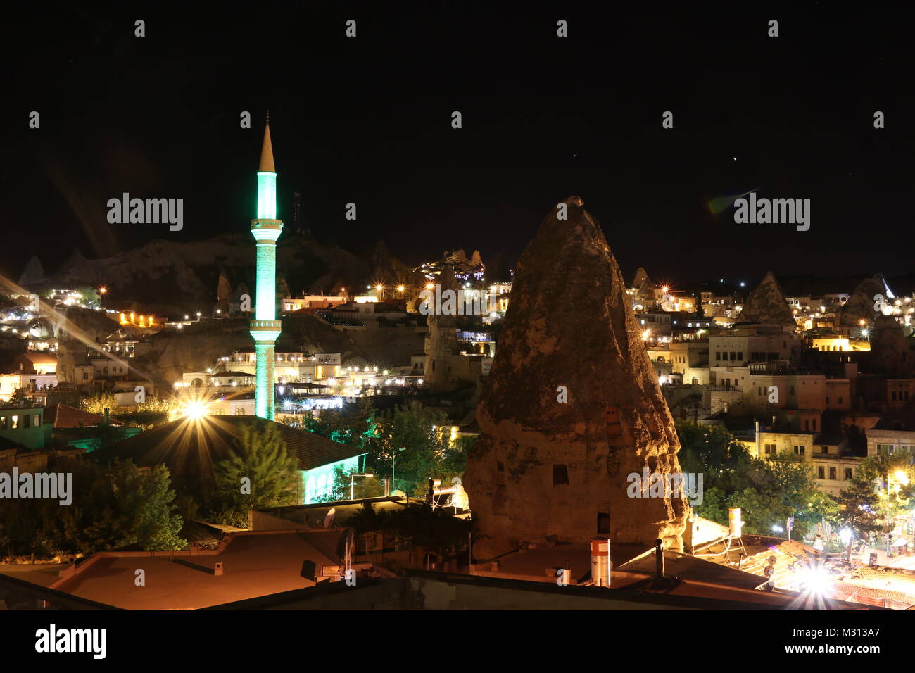 Night view of Goreme town, Cappadocia, Nevsehir Province. Turkey Stock ...