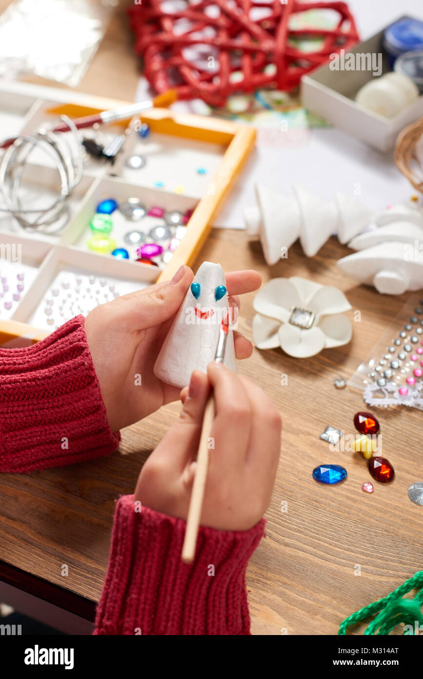 Child make crafts and toys, handmade concept. Artwork workplace with ...