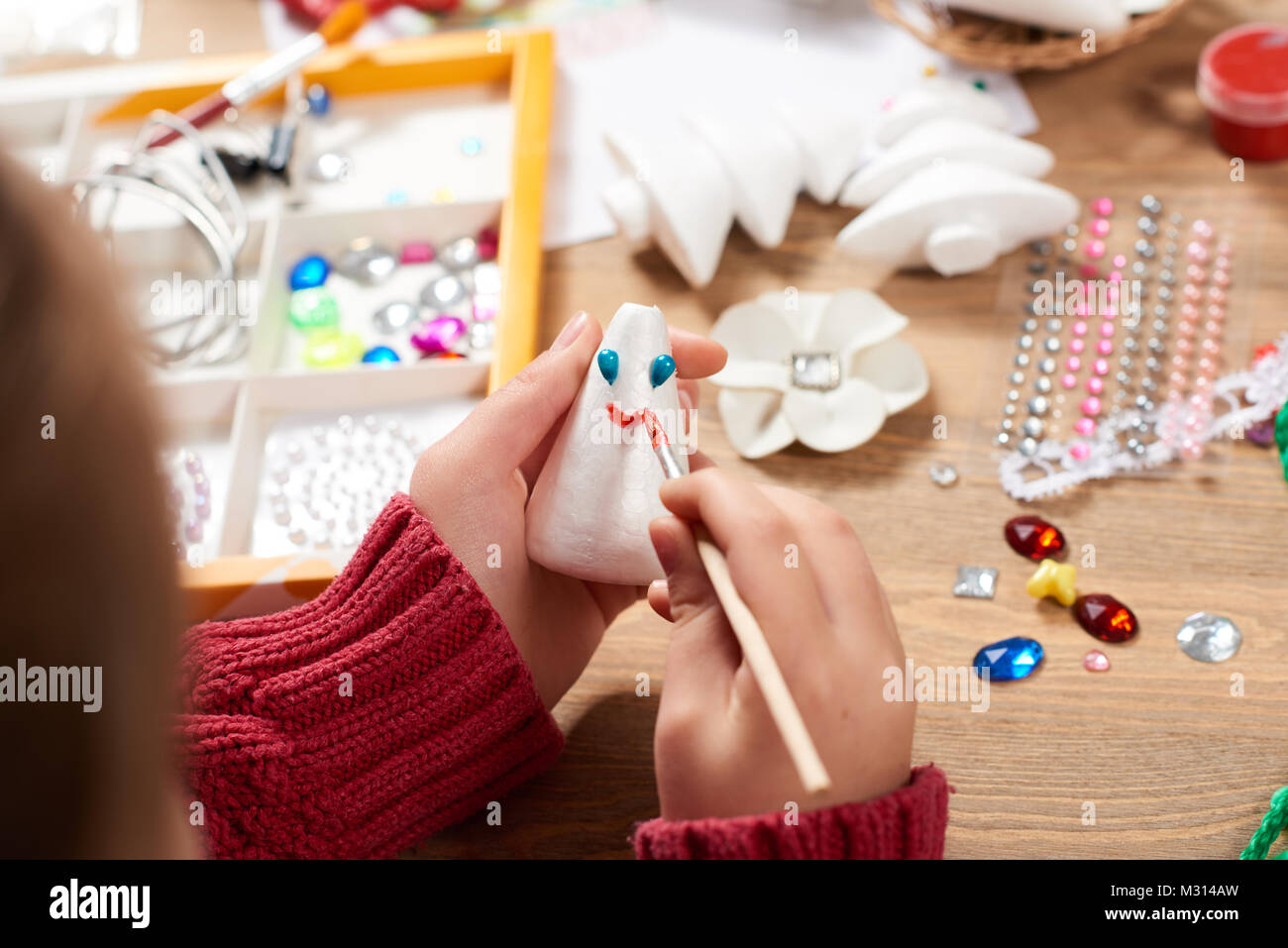 Child make crafts and toys, handmade concept. Artwork workplace with ...