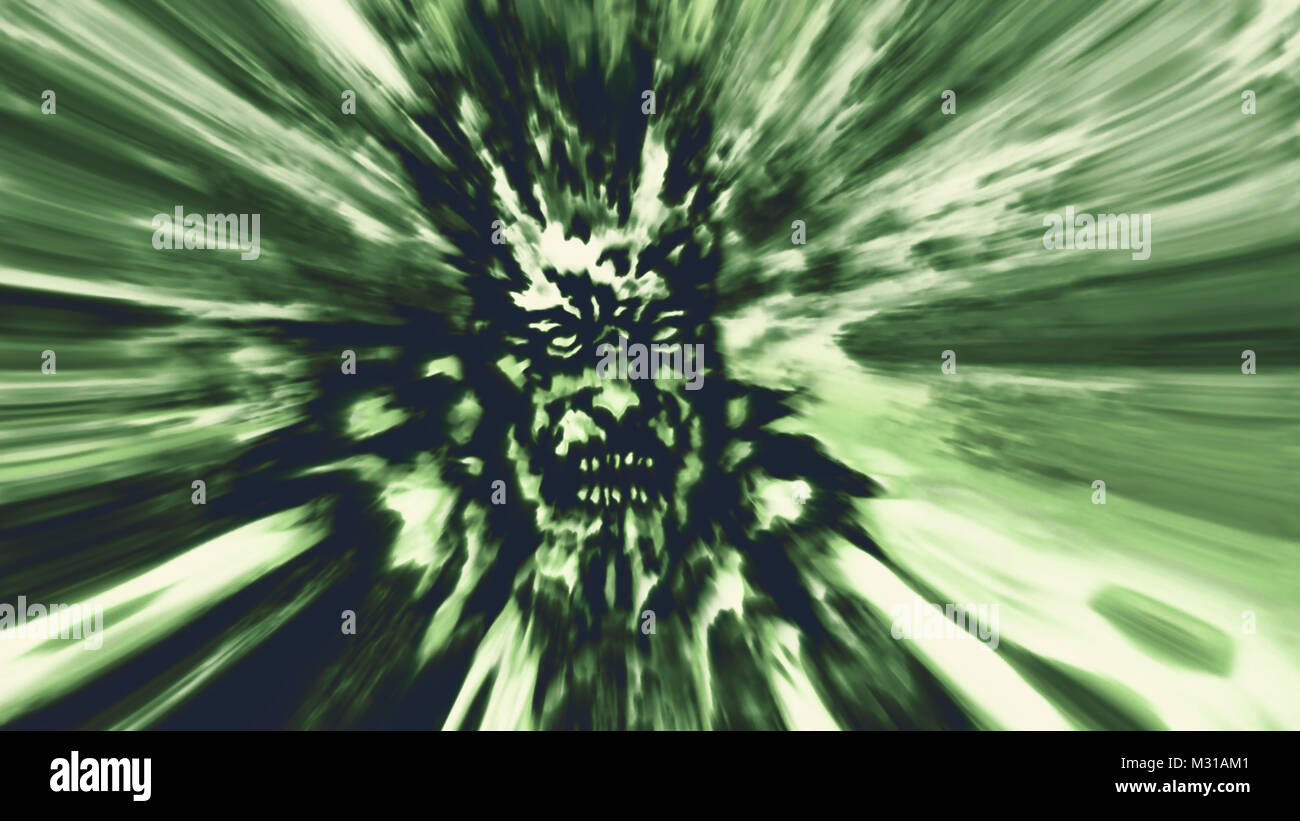 Rage green zombie face. Image with blur effect. Illustration in genre ...