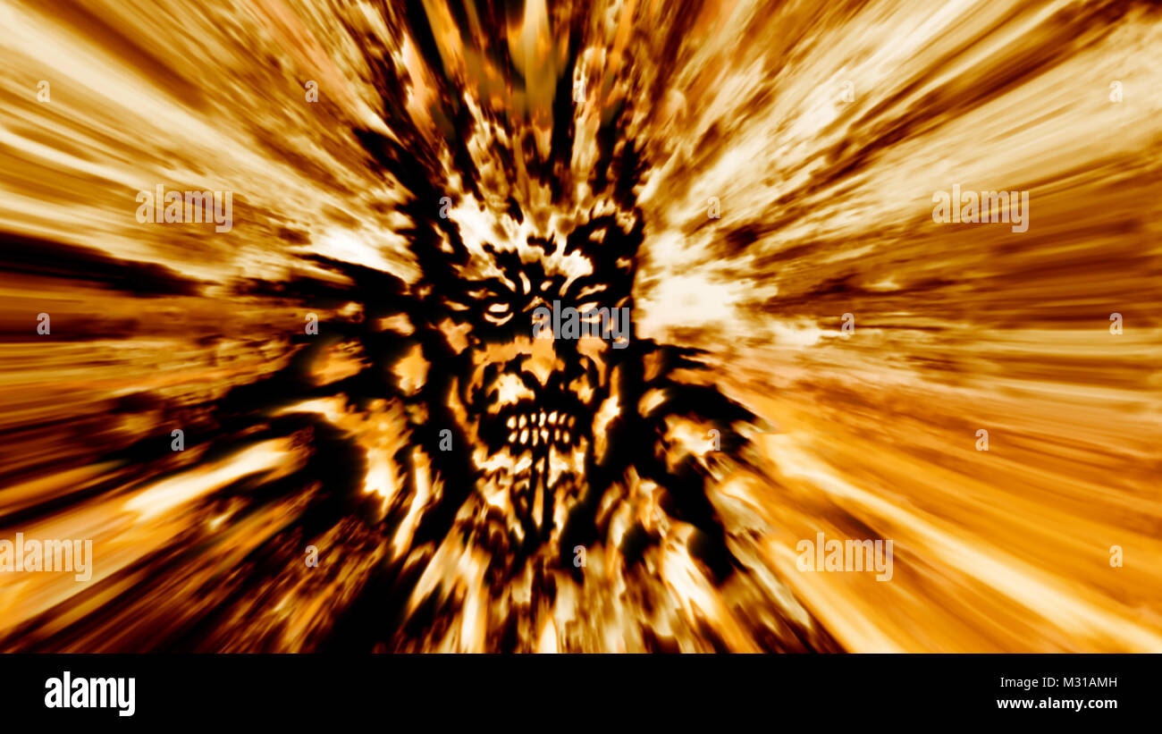 Rage golden zombie head. Image with blur effect. Illustration in genre ...