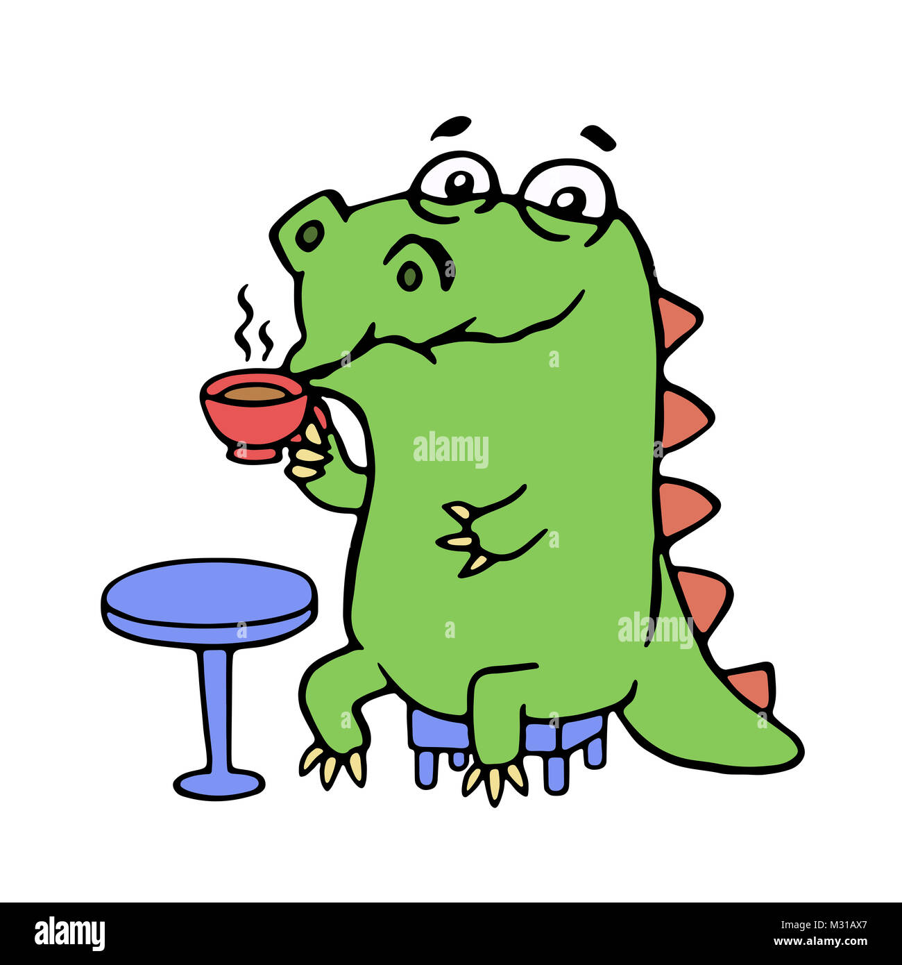 cute dinosaur drinking coffee. cartoon character Stock Photo - Alamy