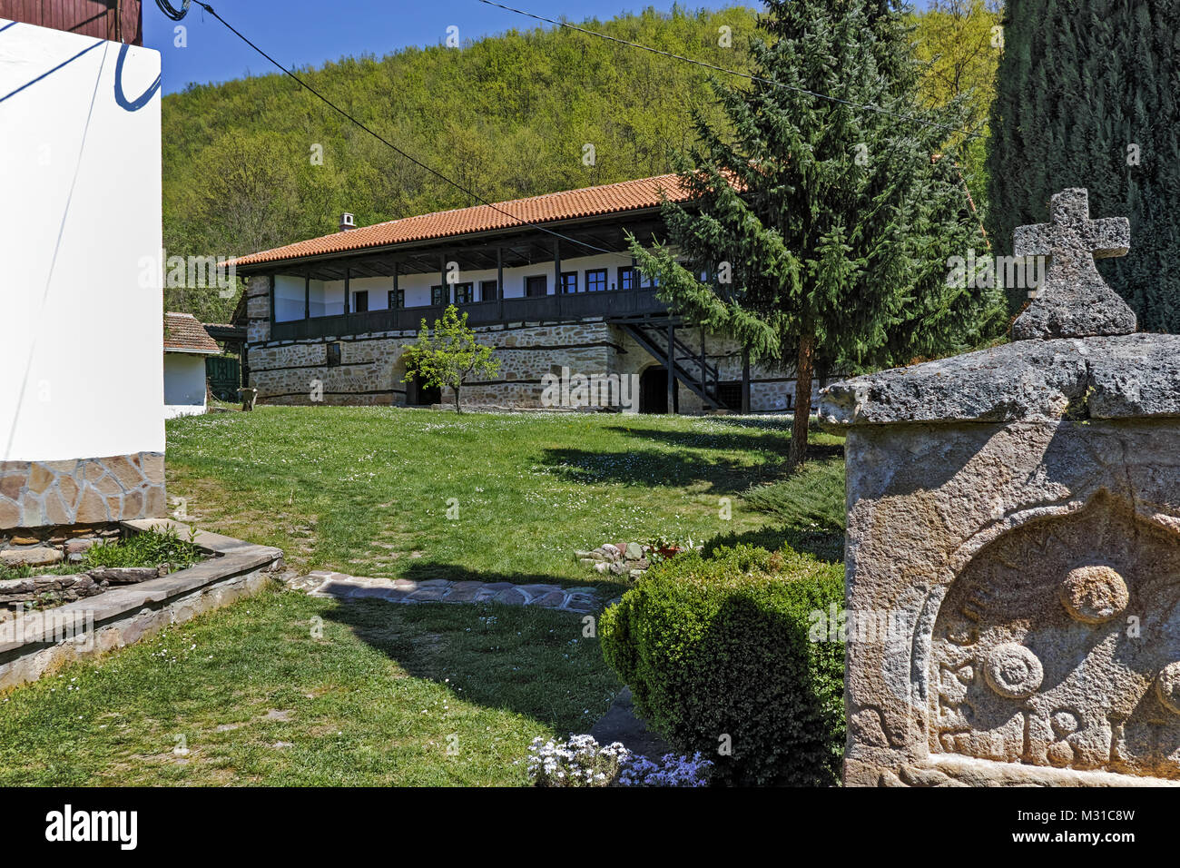Fountain and church in Temski monastery St. George, Pirot Region ...