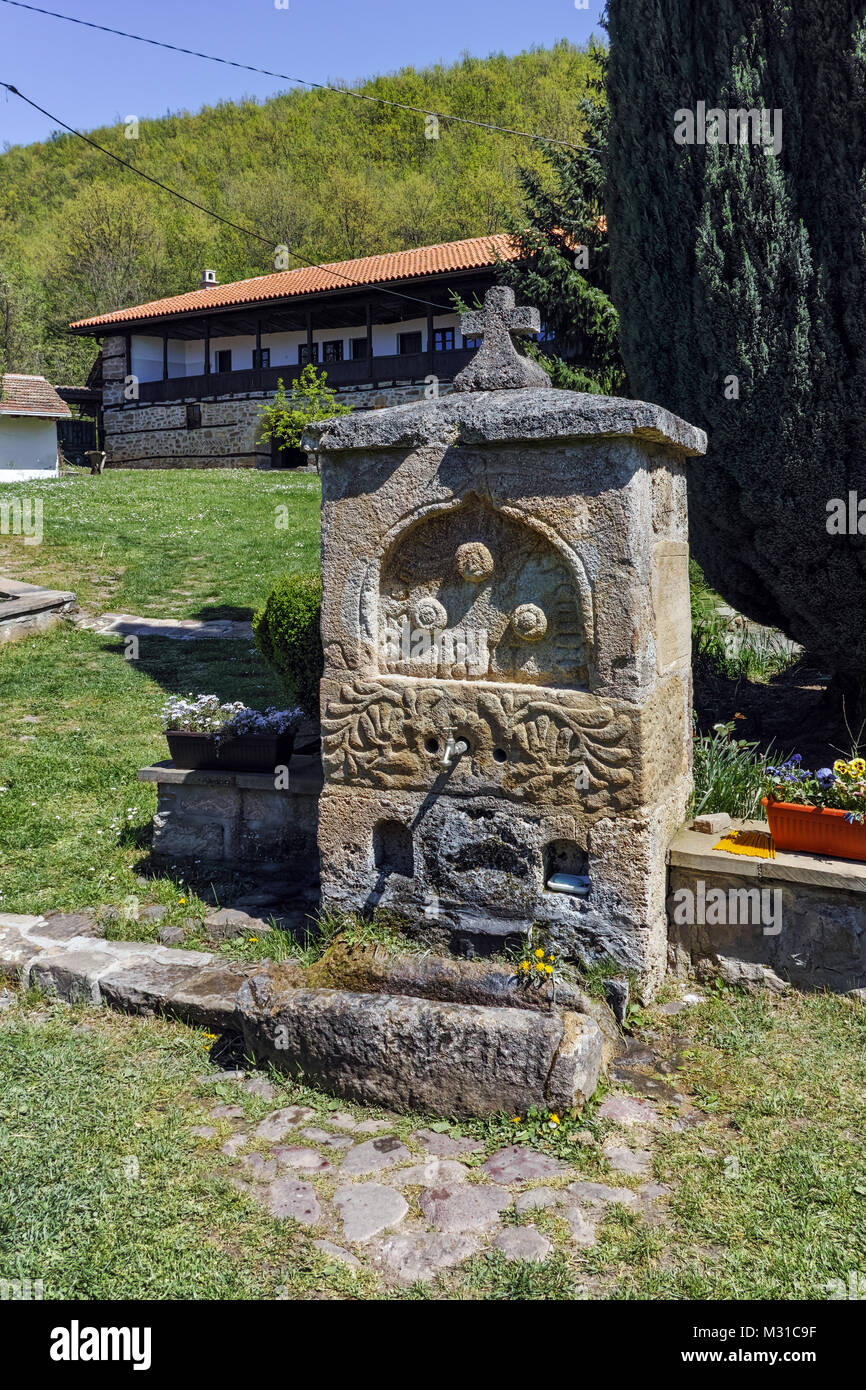 Fountain and church in Temski monastery St. George, Pirot Region ...