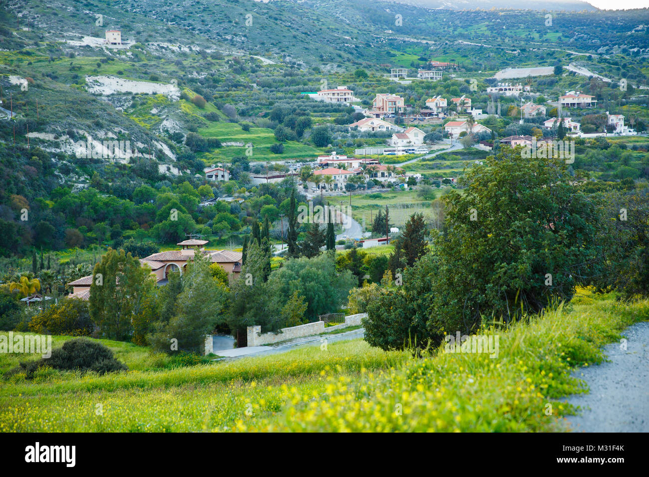 Cyprus landscape with mountains and village Stock Photo - Alamy