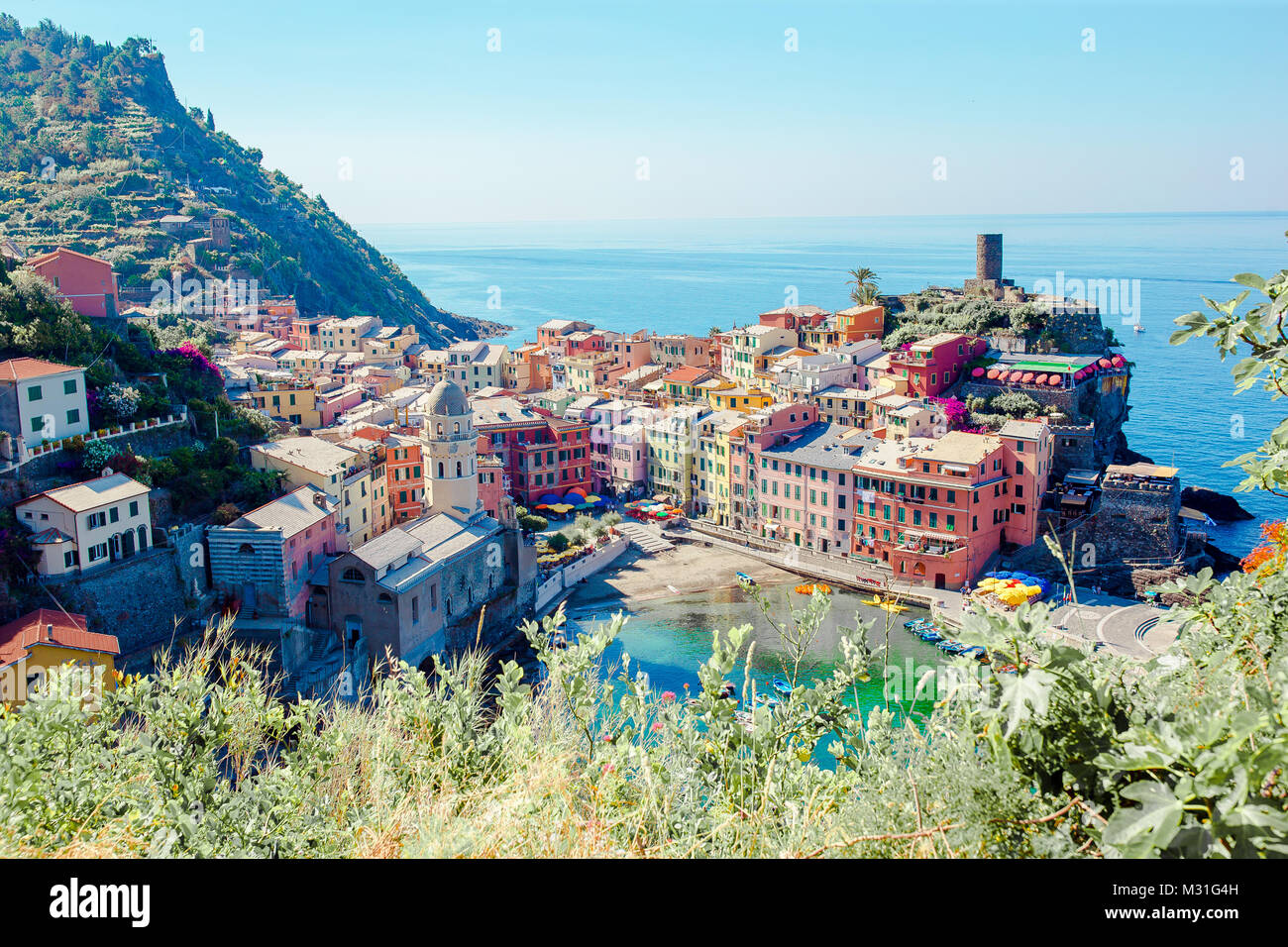 Amazing view of Vernazza from above. One of five famous colorful ...