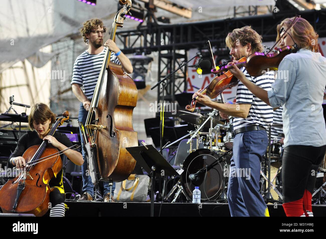 Amsterdam, the Netherlands - August, 2015: The Fuse string band giving ...
