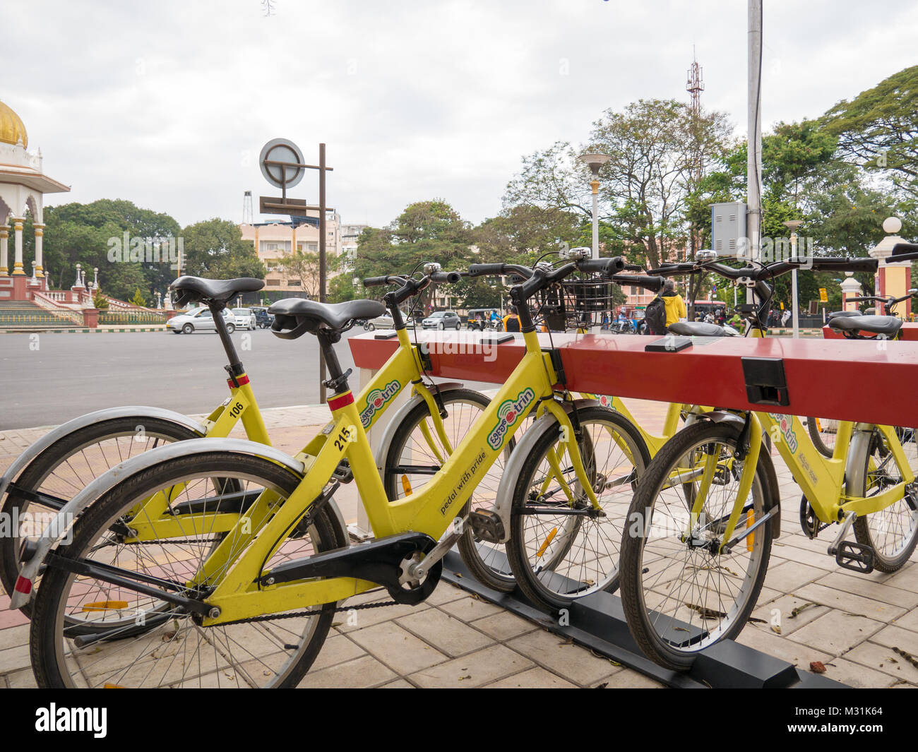 Mysore, Karnataka, India. January 11 2018. Bicycle sharing station in ...