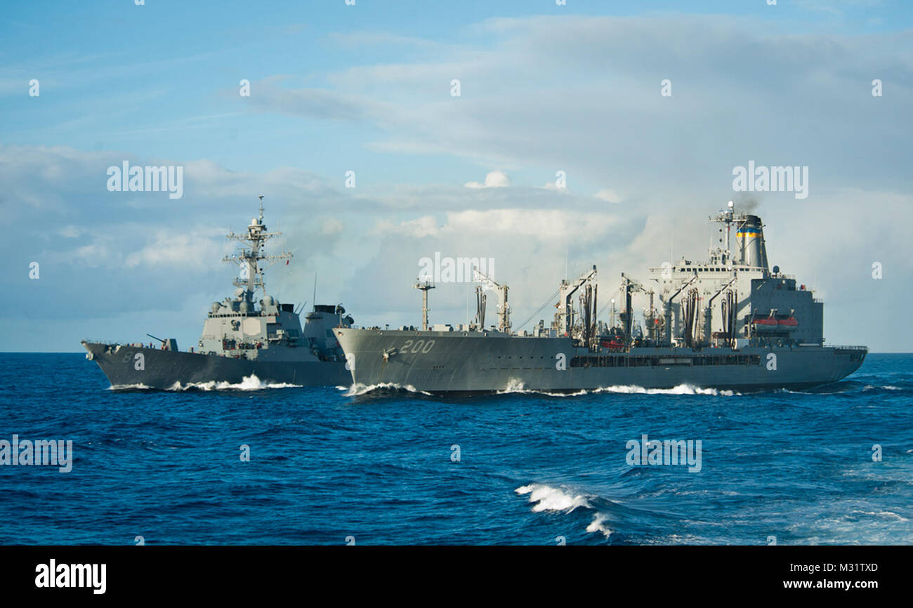 USS Preble & USNS Guadalupe transit side-by-side while conducting a ...