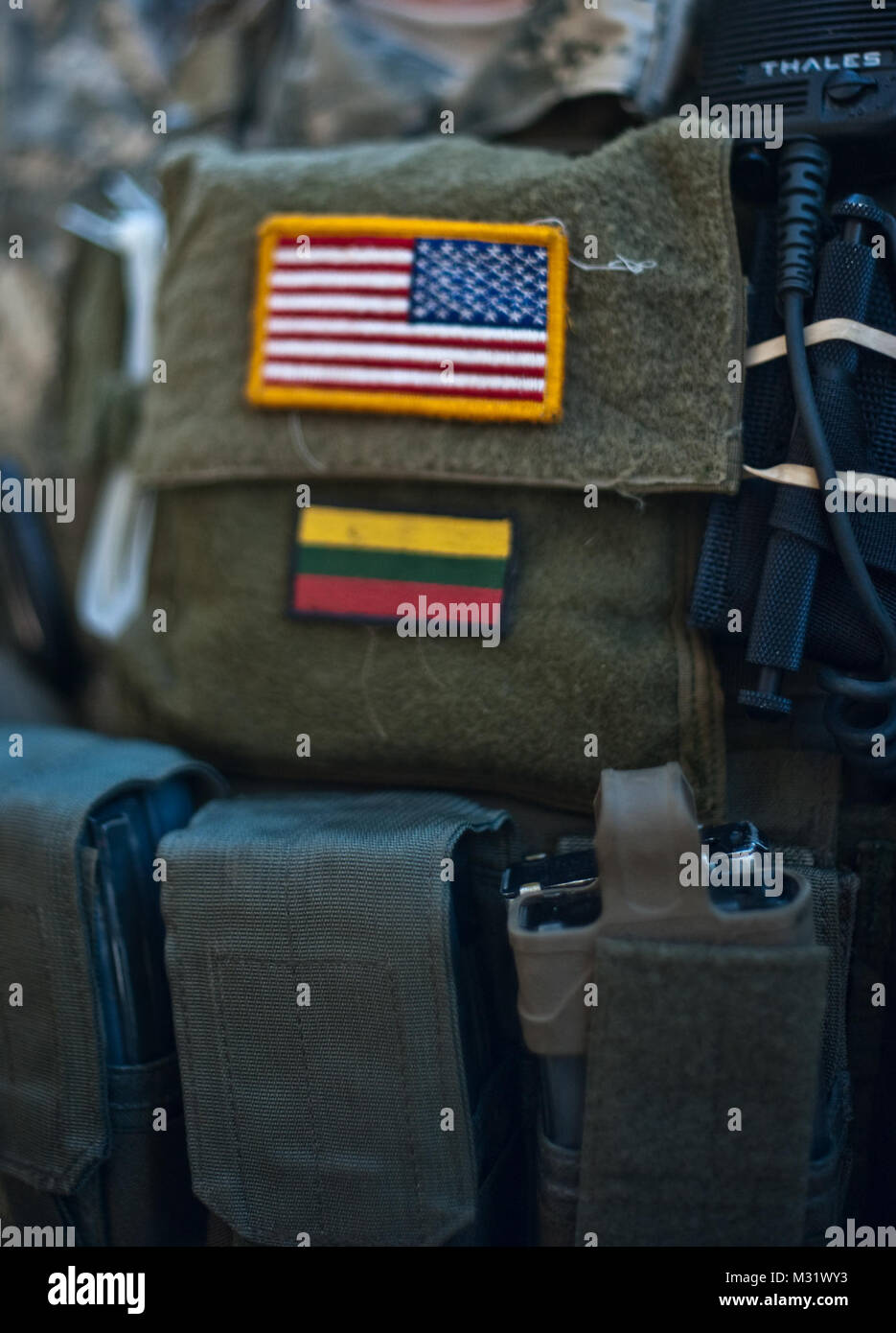 Rukla Training Area, LITHUANIA – A U.S. and Lithuanian flag patch are ...
