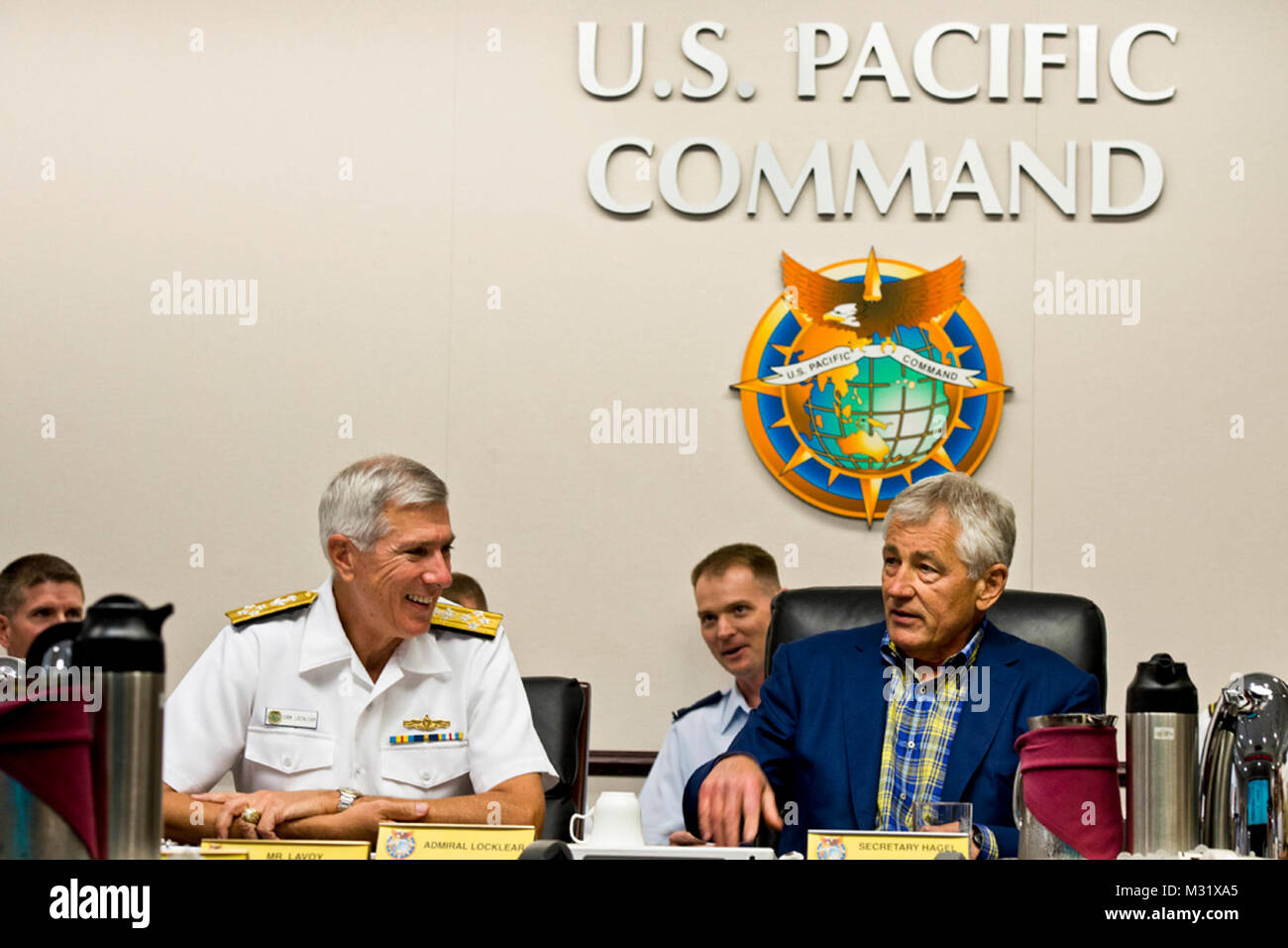 Secretary of Defense Chuck Hagel meets with Navy Admiral Samuel ...