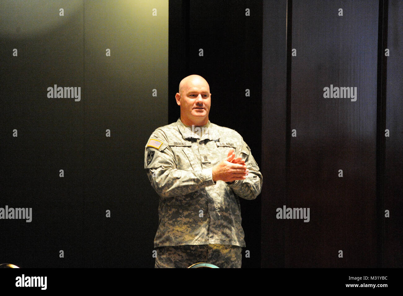 DCARNG 74th Troop Command Command Sgt. Maj. Michael Brooks speaks to ...