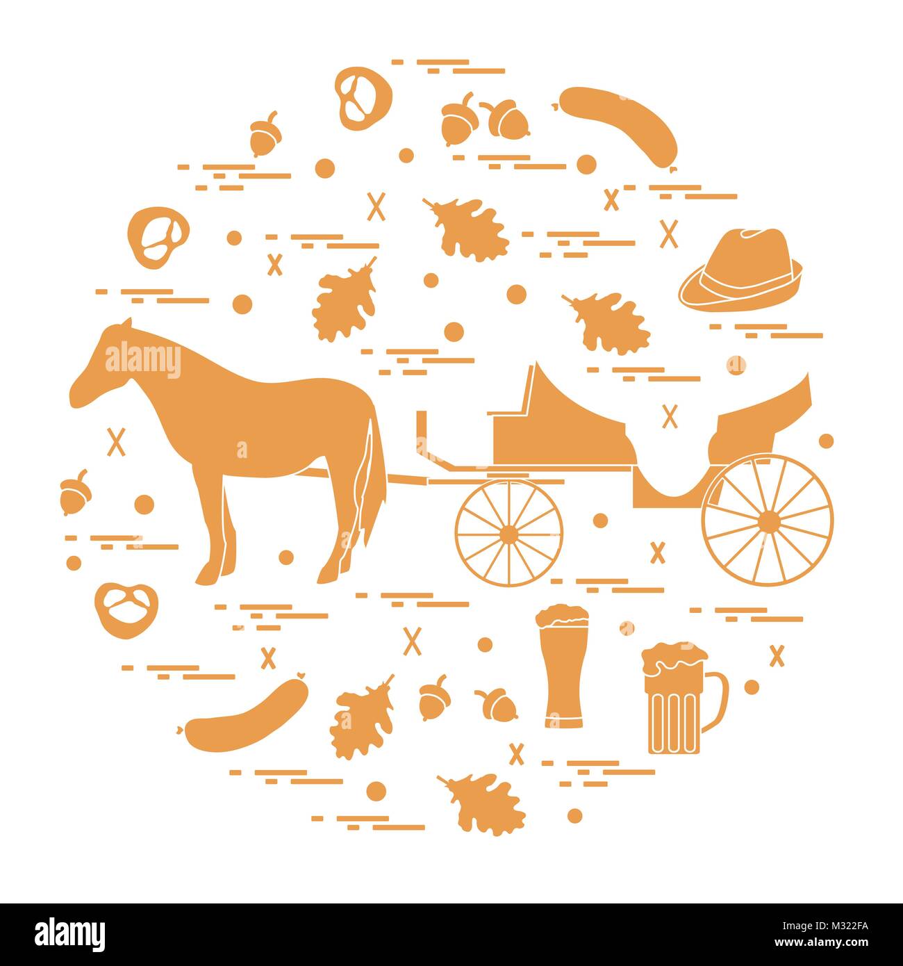 Vector illustration with various symbols of Germany arranged in a ...