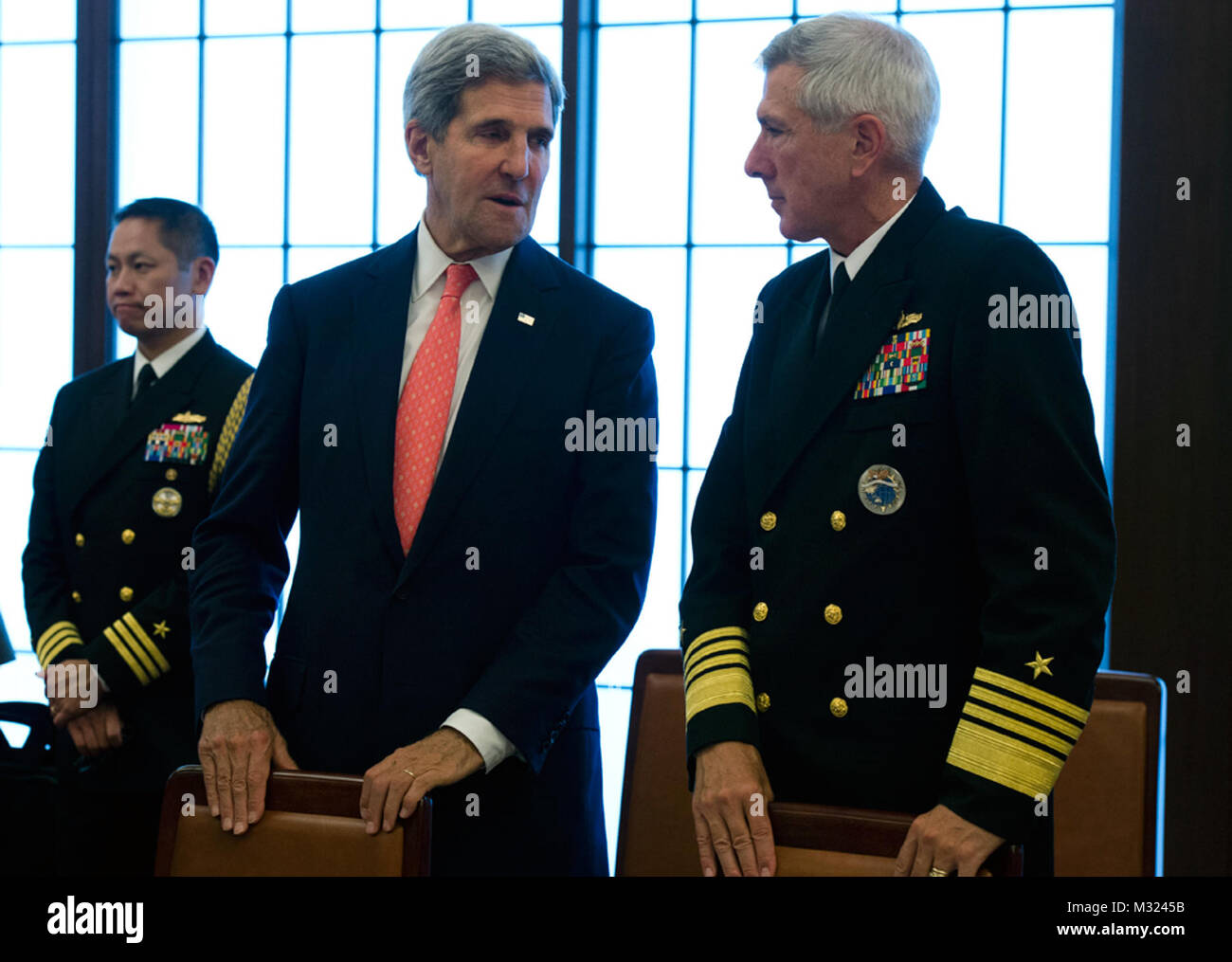 Secretary of State John Kerry speaks with Pacific Command commander ...