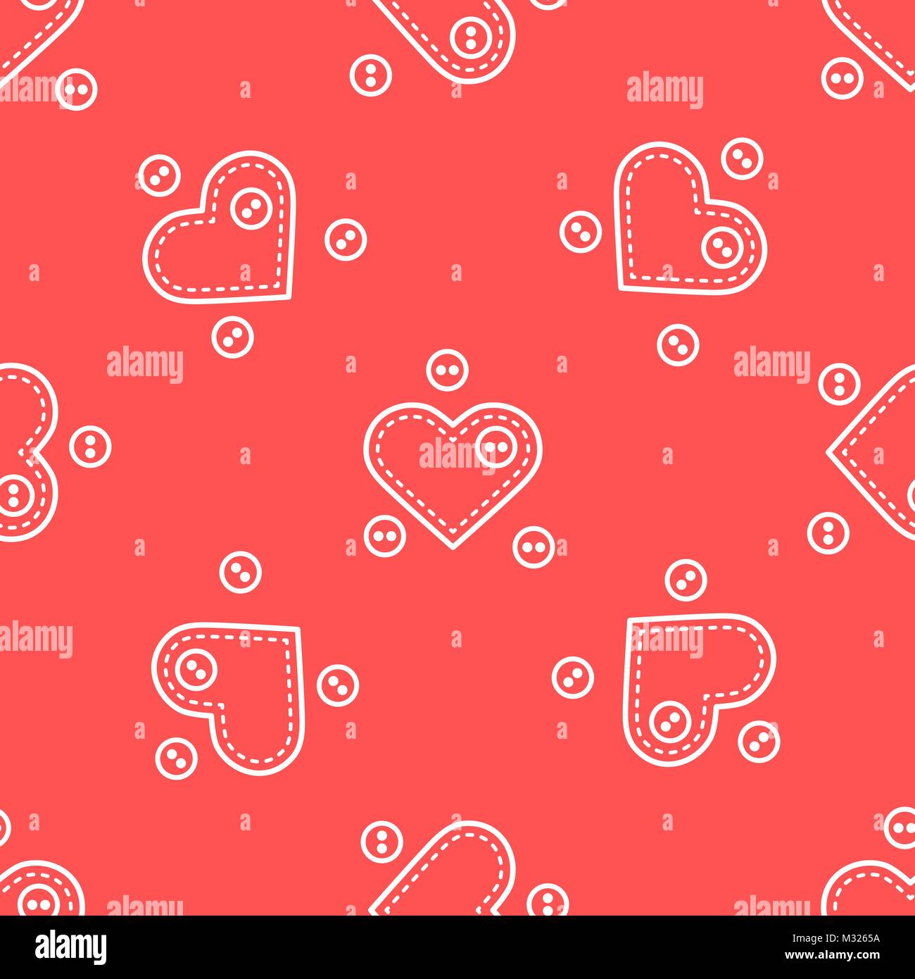 Cute seamless pattern with needle cases in shape of hearts and buttons ...