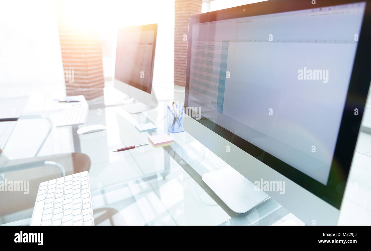 stylish workplace with computer in modern office Stock Photo - Alamy