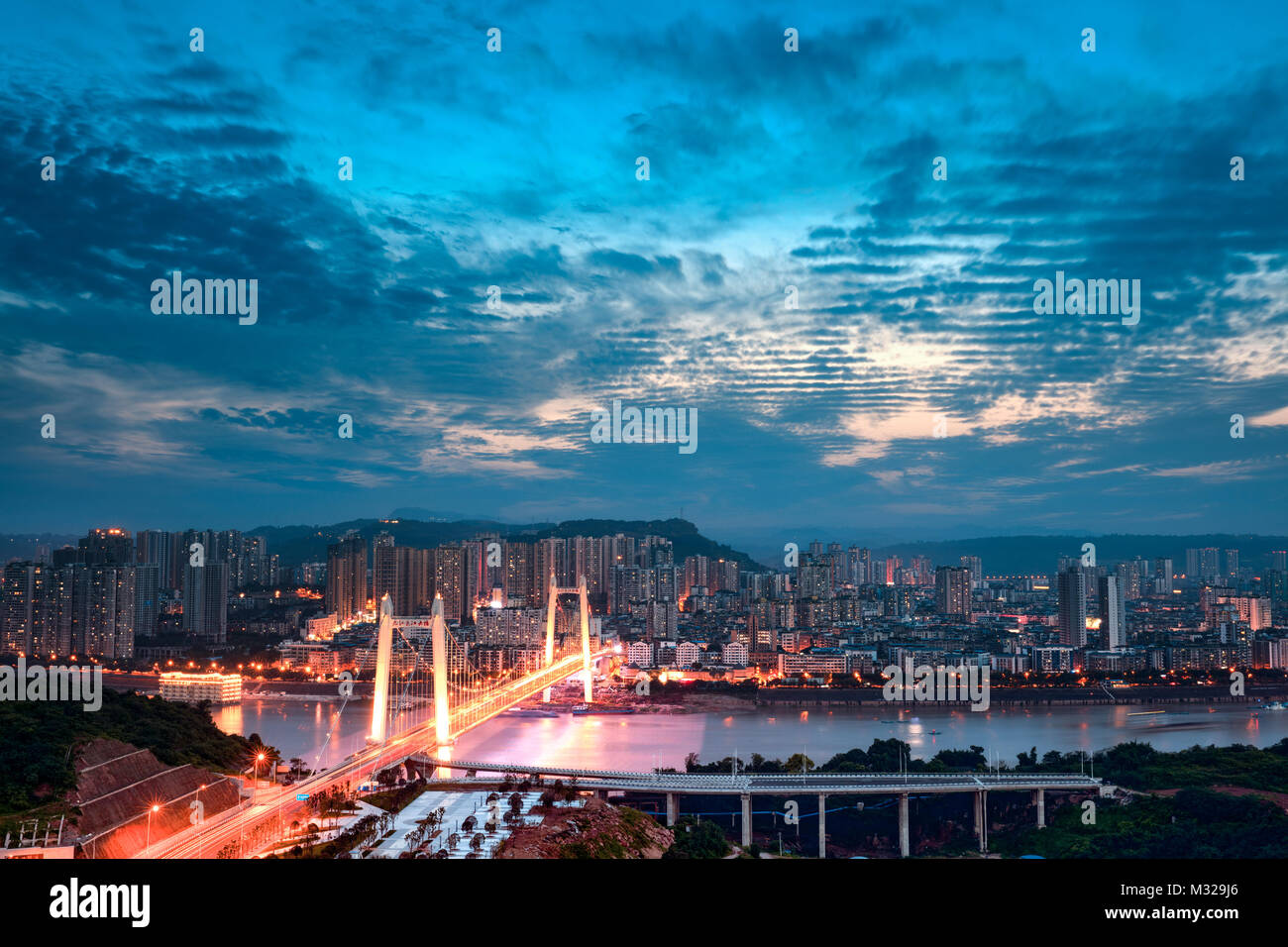 Night scene of urban architecture in Jiangjin District, Chongqing Stock ...