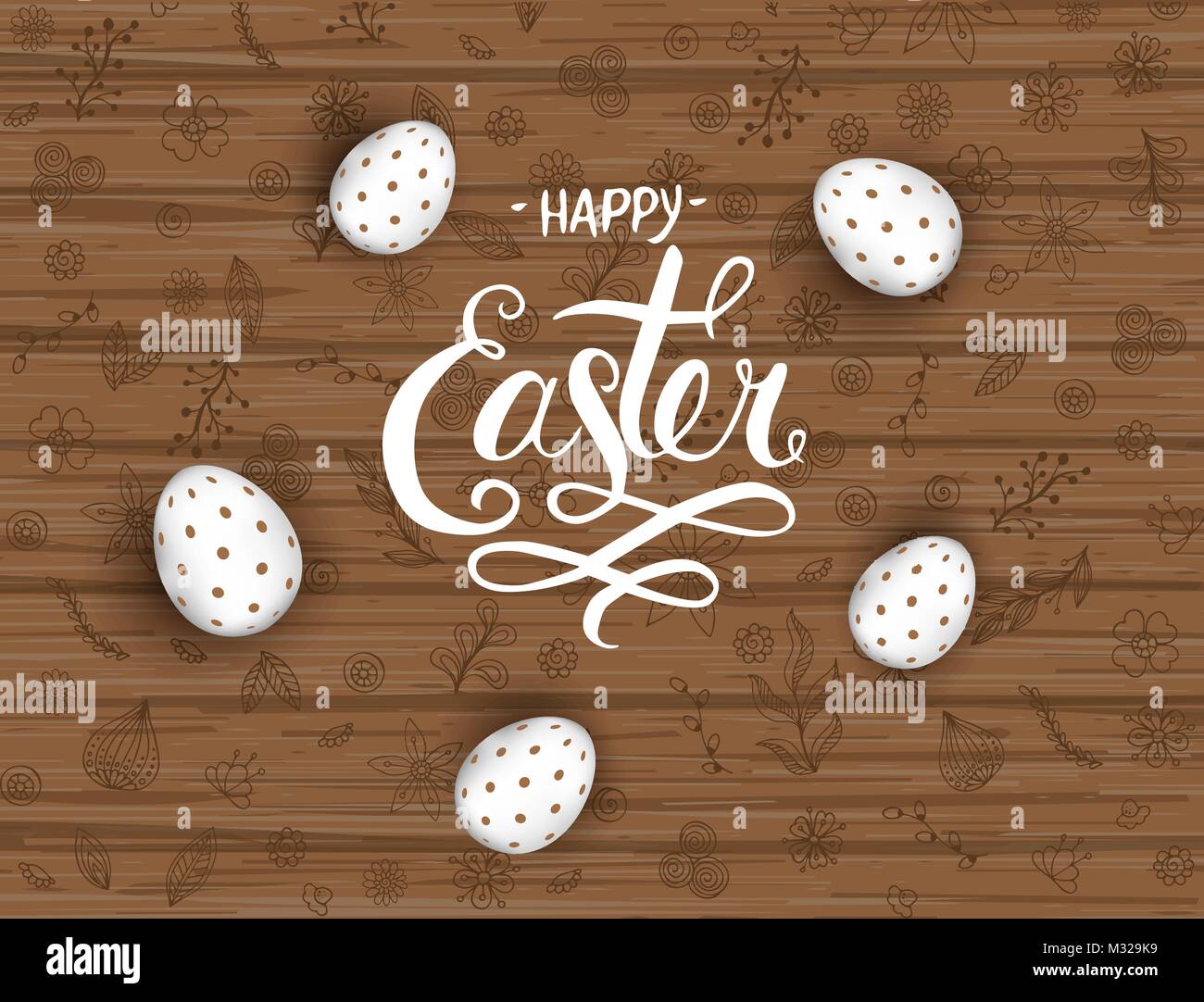 Template vector card with realistic decorated eggss. Handwritten ...