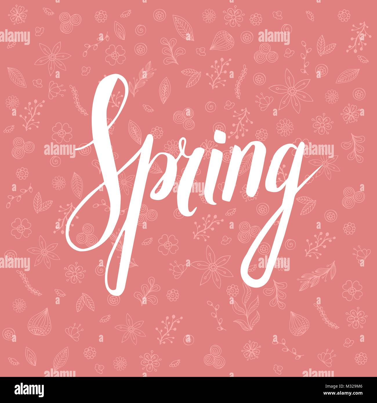 Spring wording with floral elements on background. Vector greeting card ...