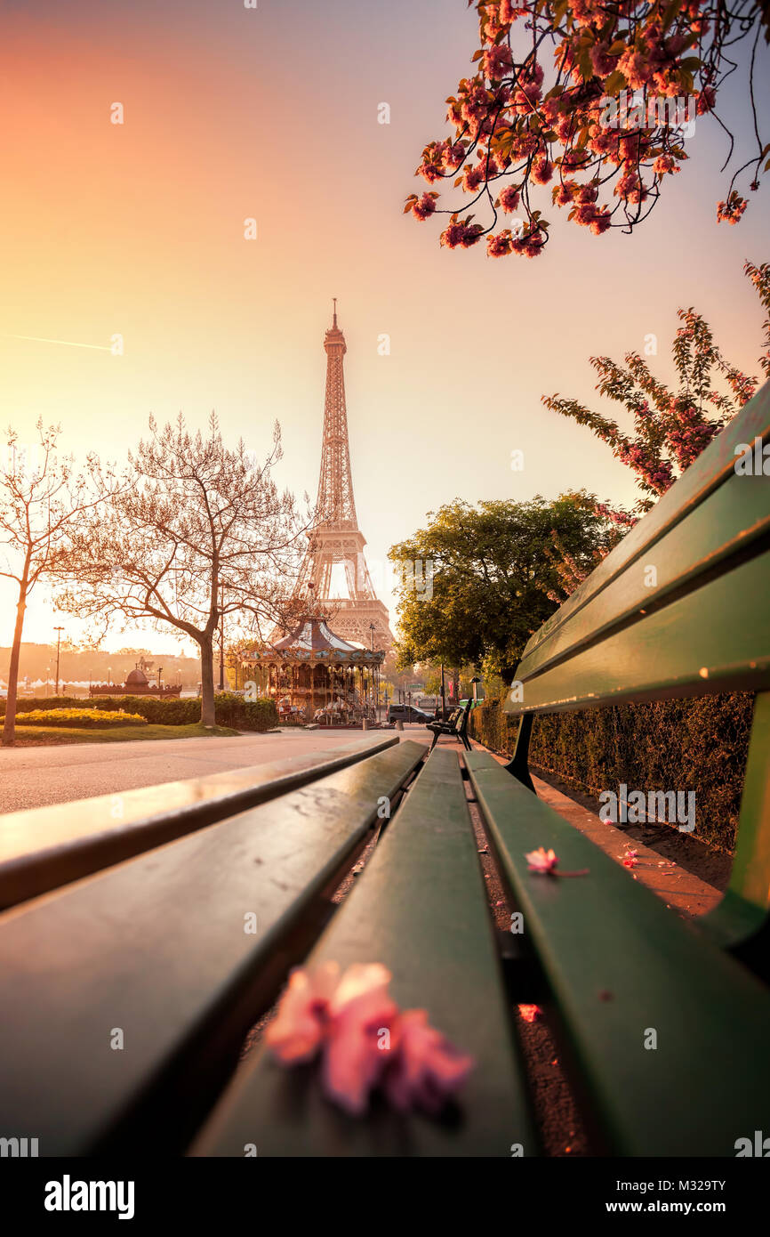 Eiffel Tower with spring trees in Paris, France Stock Photo - Alamy