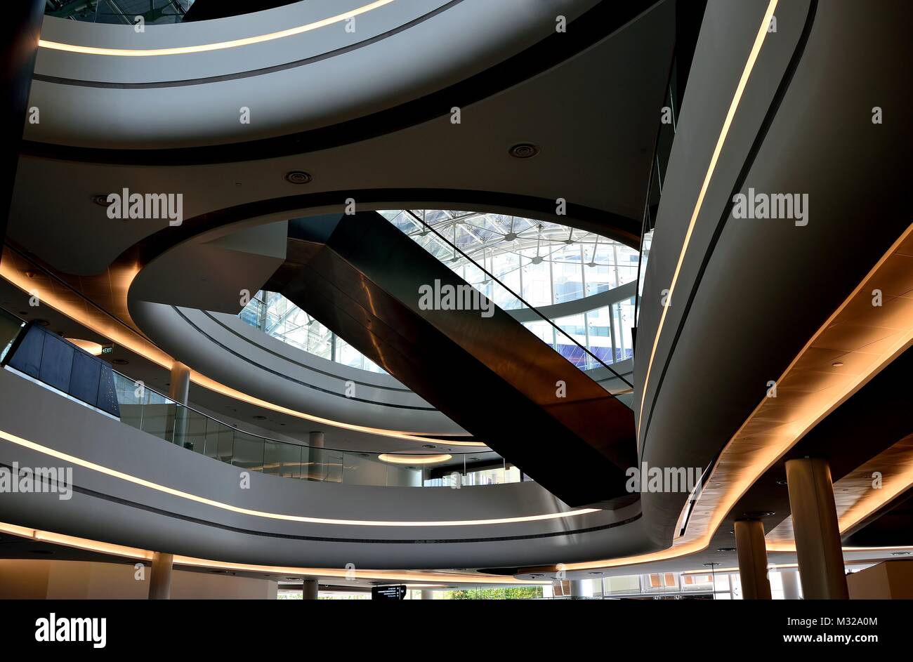 Singapore - January 6 2018: Futuristic atrium of a hi-tech office ...