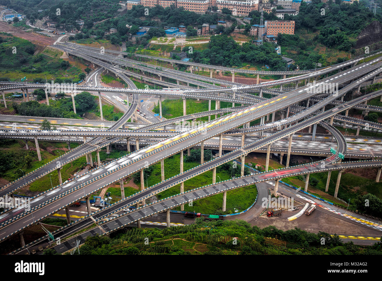Chongqing Huang Jue Wan overpass and city building scenery Stock Photo ...