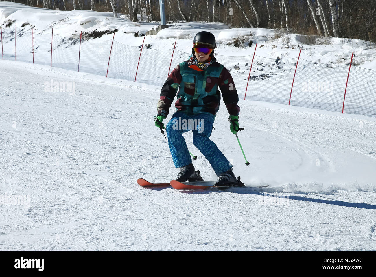 Young men outdoor skiing Stock Photo - Alamy