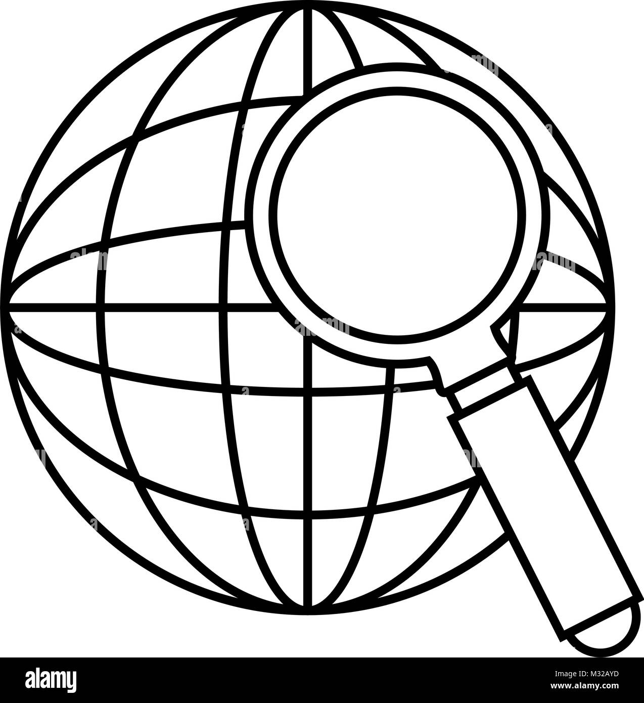 Magnifying glass globe illustration Black and White Stock Photos ...