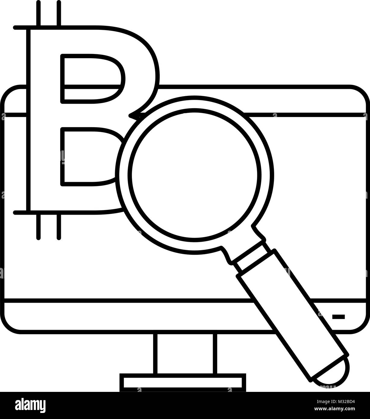 monitor computer with magnifying glass and bitcoin symbol Stock Vector ...