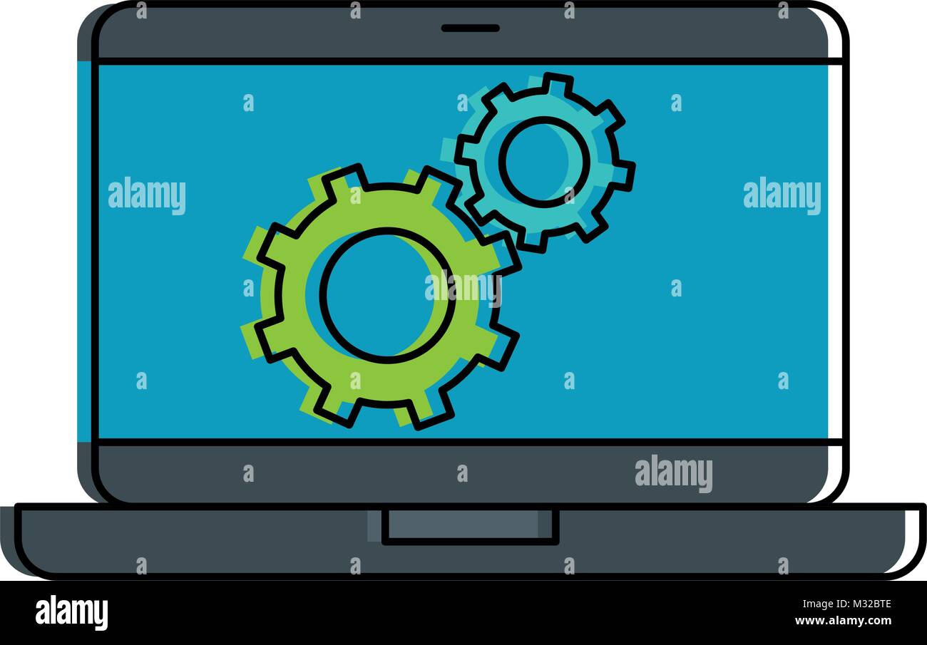 Laptop computer device gears settings Stock Vector Images - Alamy