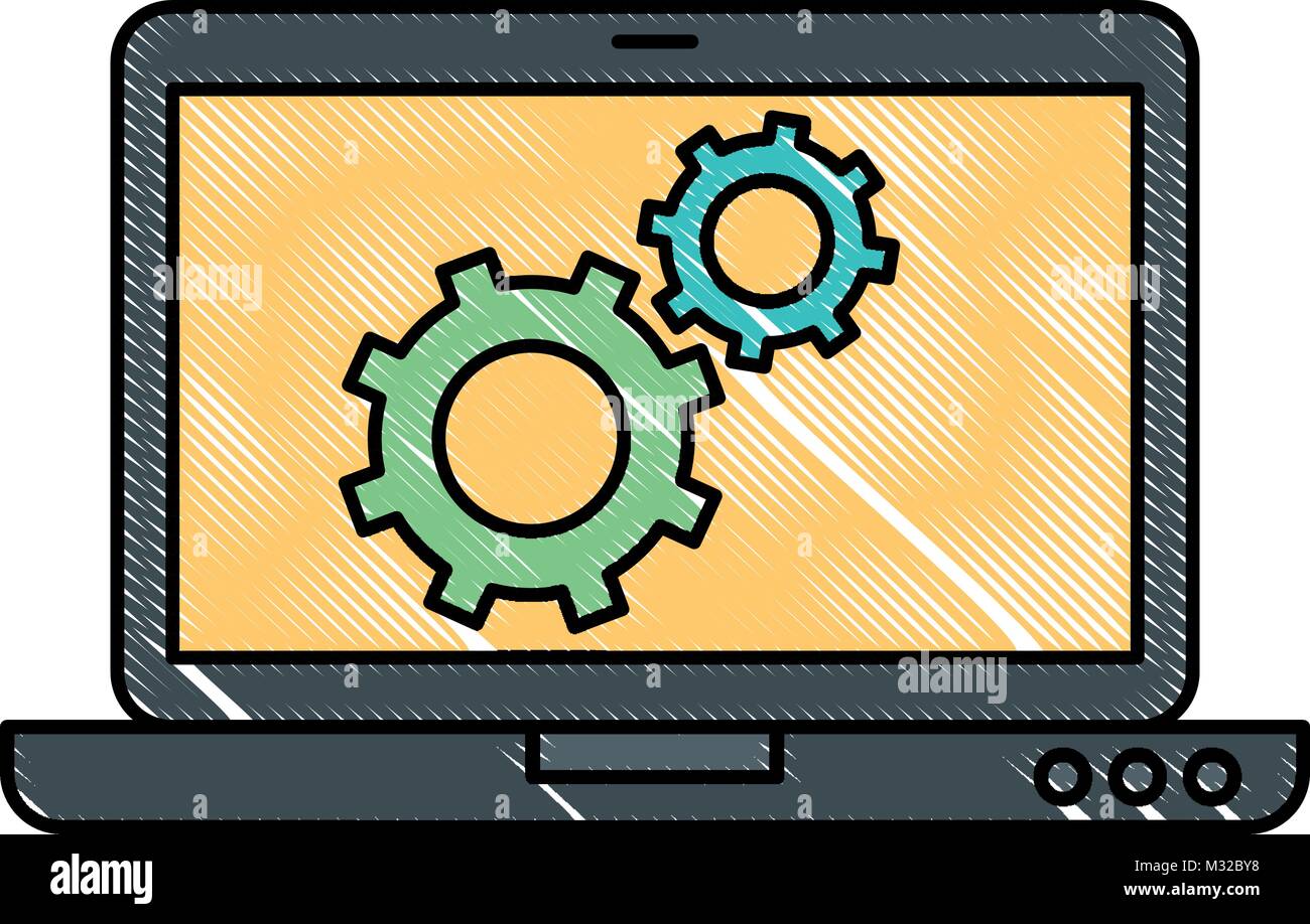 laptop computer with gears Stock Vector Image & Art - Alamy