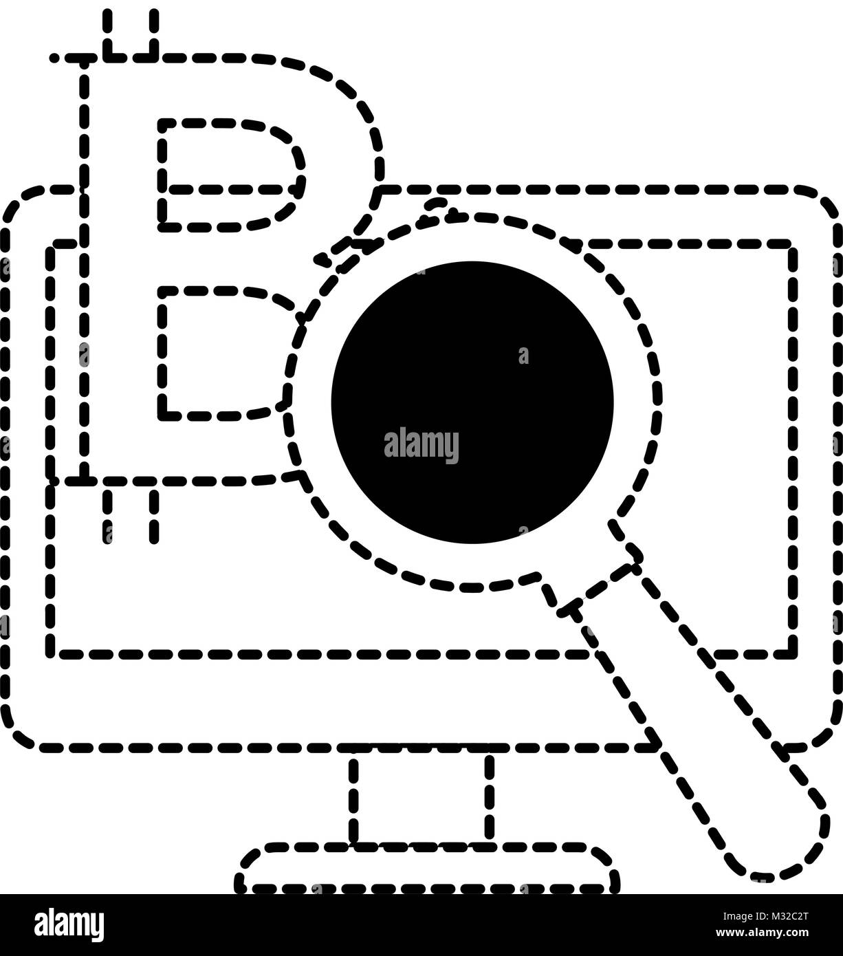 monitor computer with magnifying glass and bitcoin symbol Stock Vector ...
