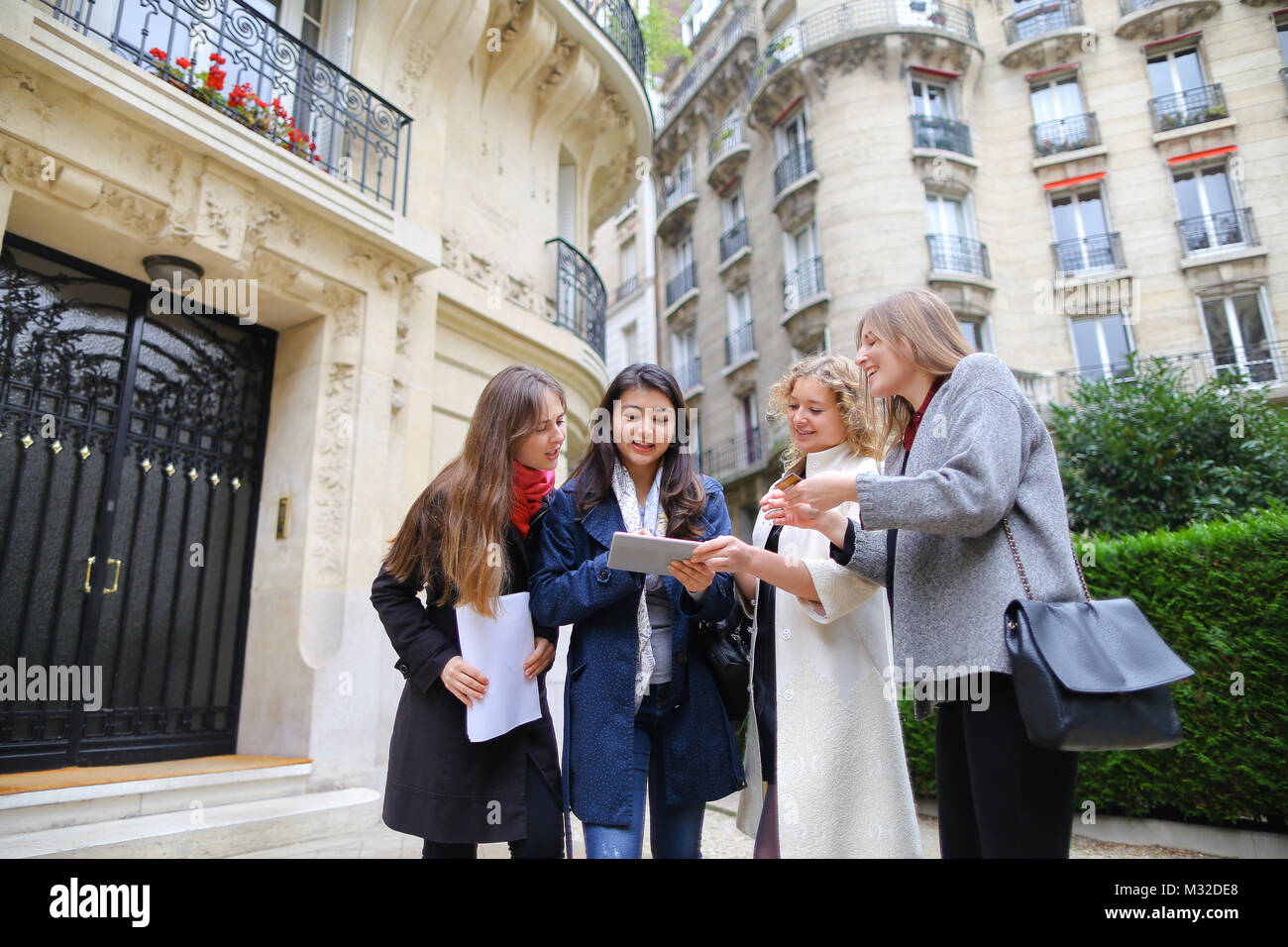 Gladden European students walking after classes in and smiling Stock ...