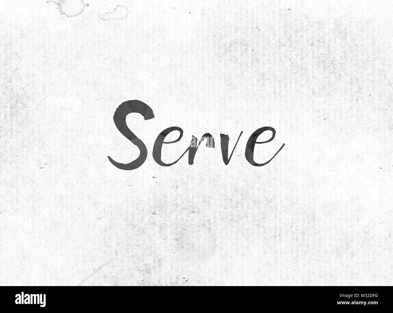 The word Serve concept and theme painted in black ink on a watercolor ...