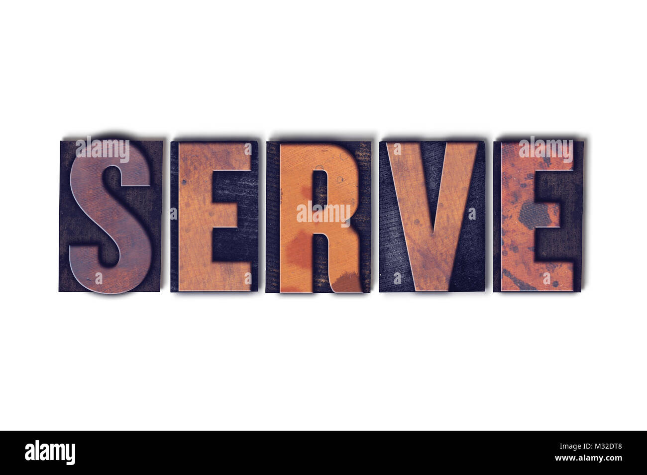 The word Serve concept and theme written in vintage wooden letterpress ...