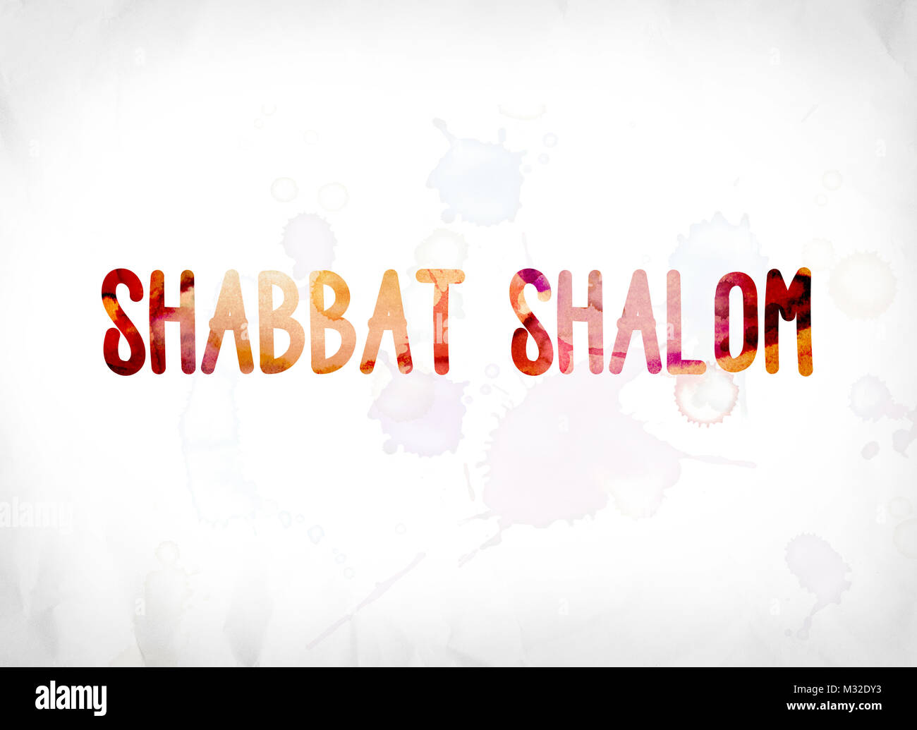 The word Shabbat concept and theme painted in colorful watercolors on a ...