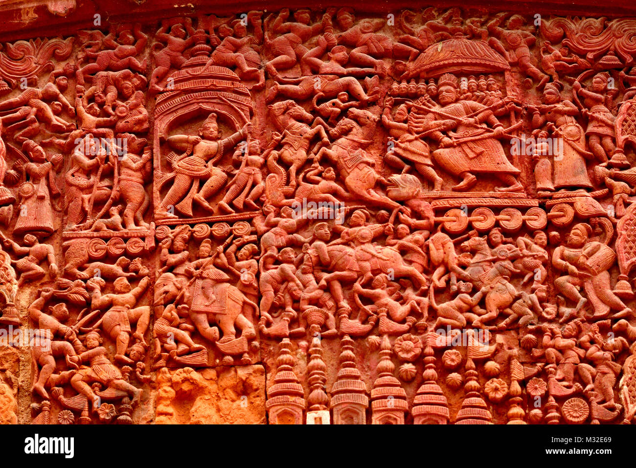 Terracotta works of Bengal on Temple walls Stock Photo - Alamy