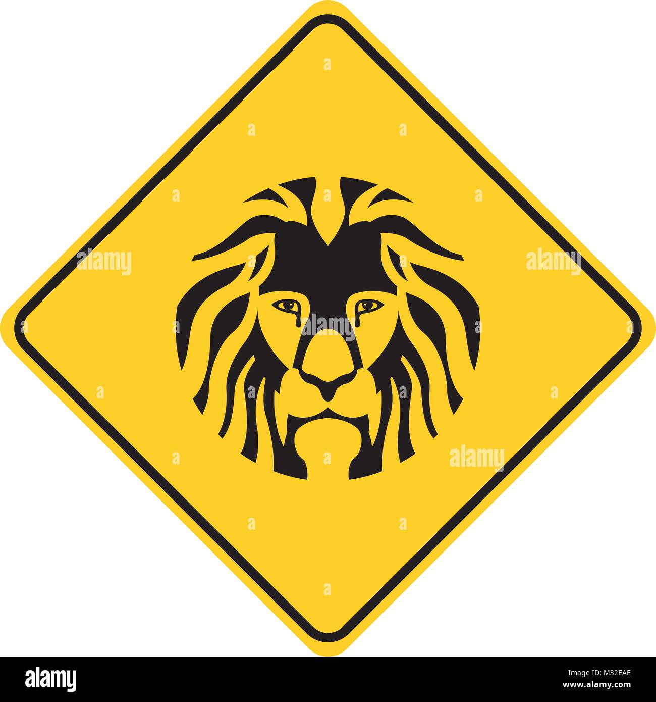 lion silhouette animal traffic sign yellow vector illustration Stock ...