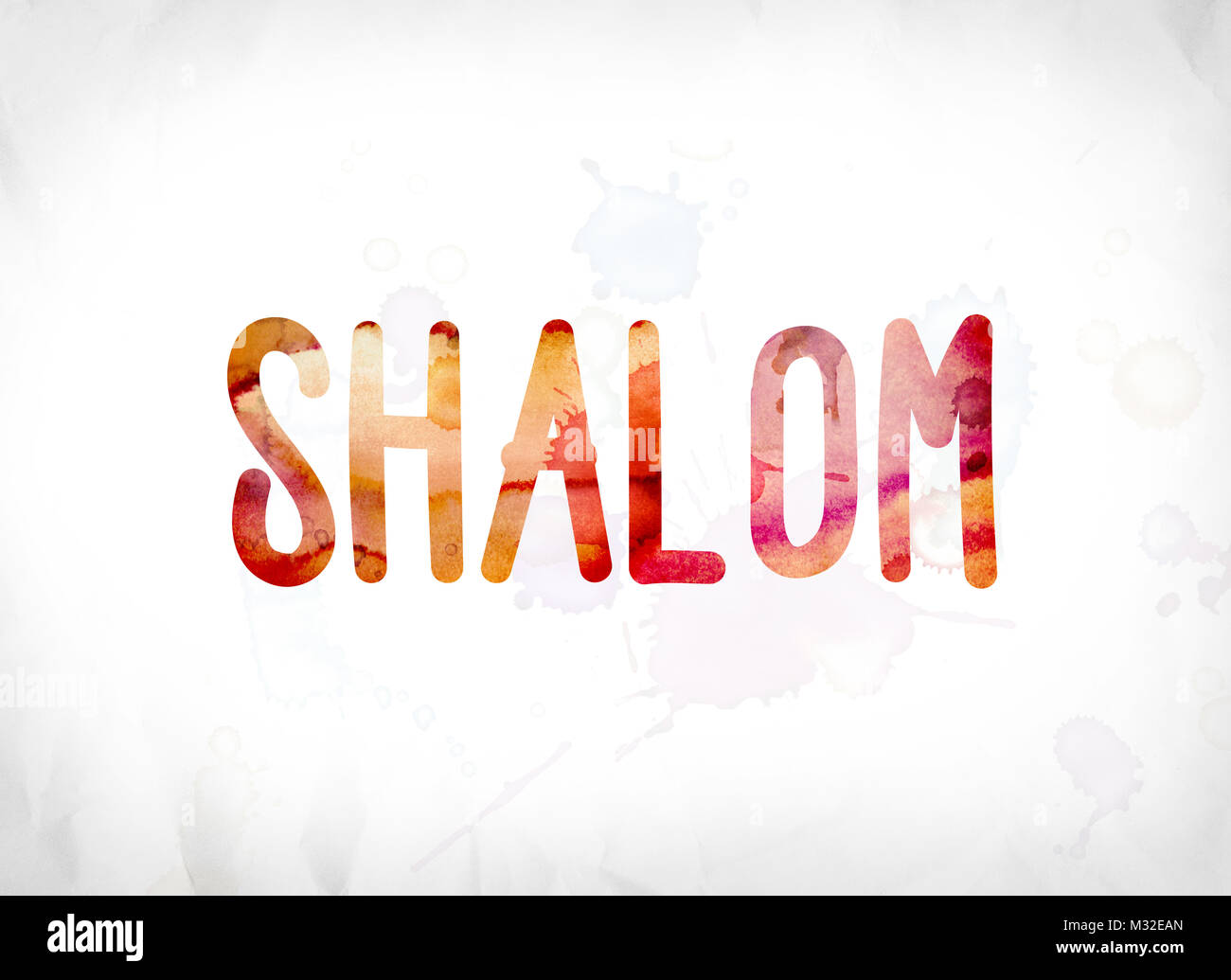 The word Shalom concept and theme painted in colorful watercolors on a ...