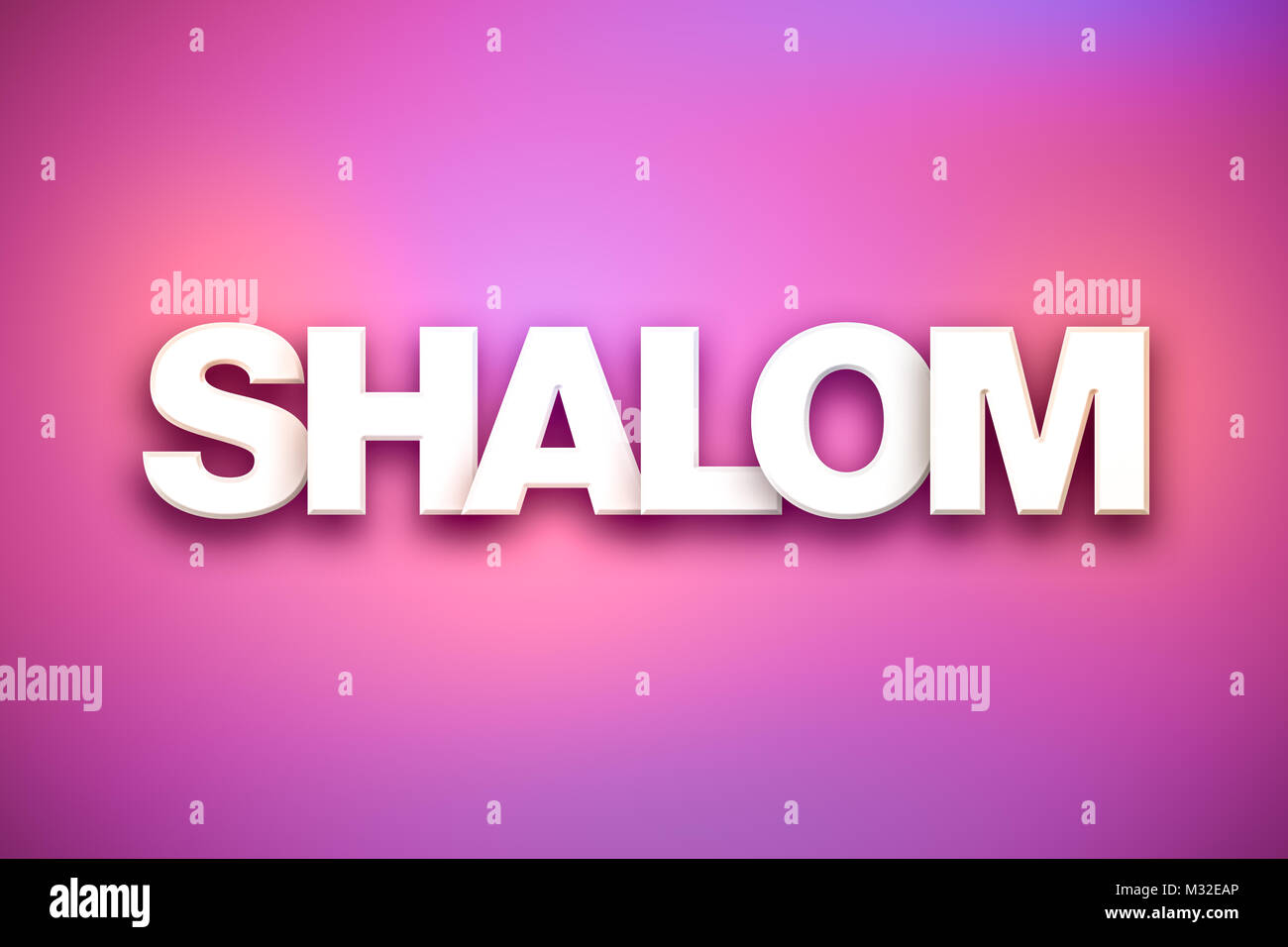 The word Shalom concept written in white type on a colorful background ...