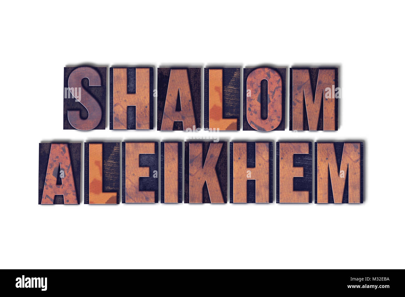 The words Shalom Aleikhem concept and theme written in vintage wooden ...