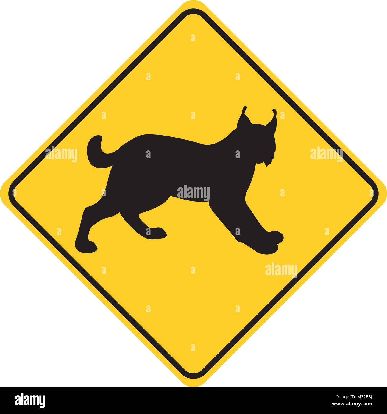 lynx silhouette animal traffic sign yellow vector illustration Stock ...