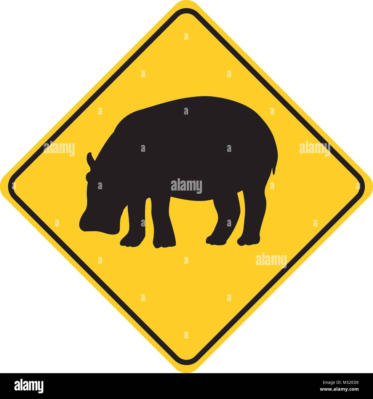 Hippo silhouette animal traffic sign yellow vector illustration Stock ...