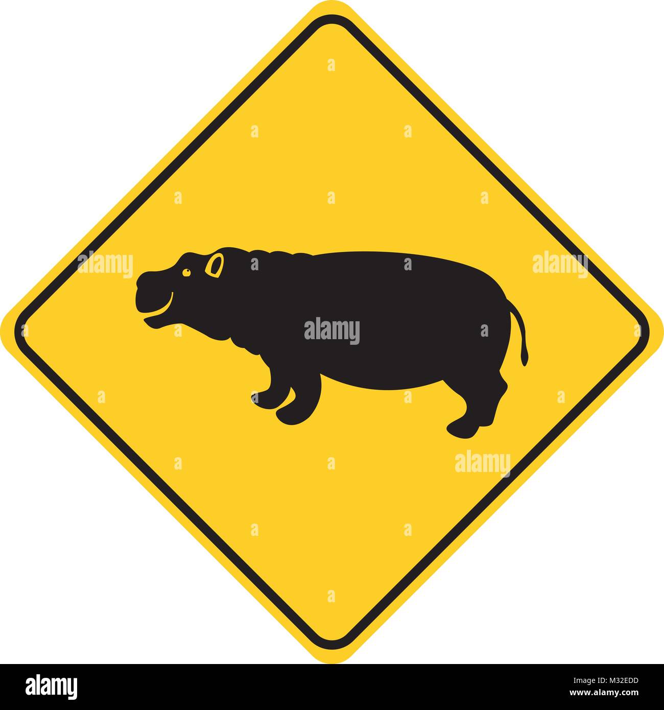 Hippo silhouette animal traffic sign yellow vector illustration Stock ...