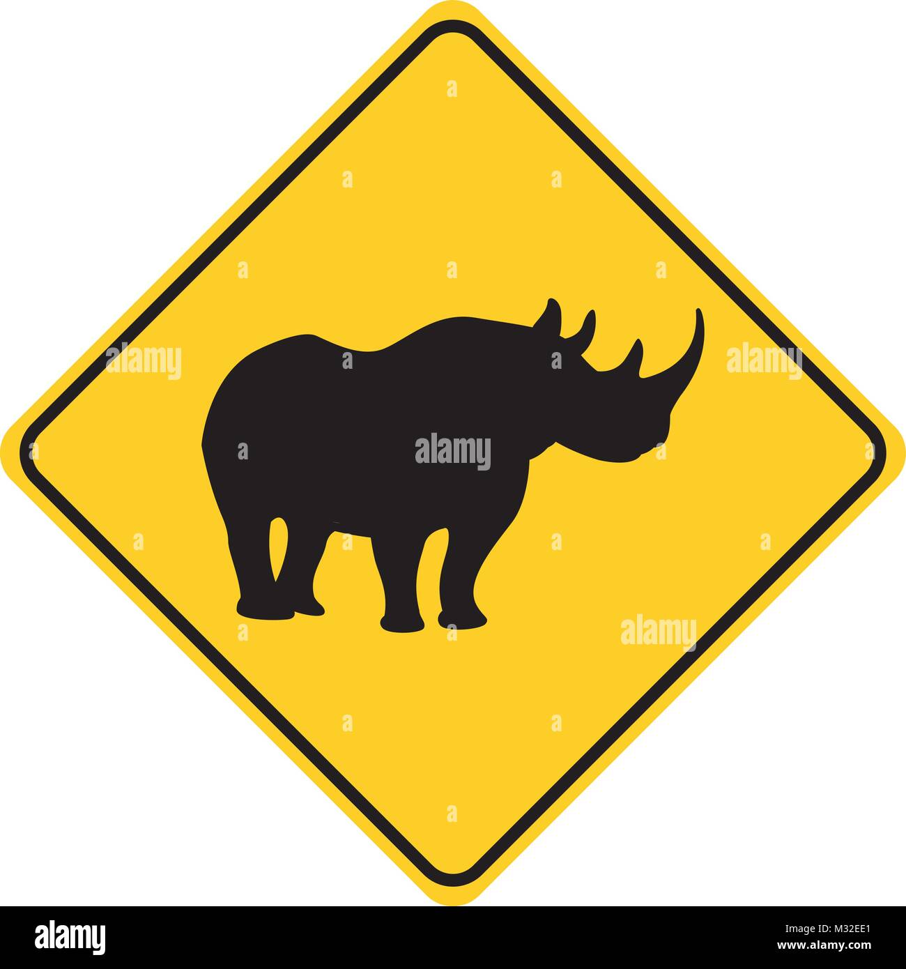 rhino silhouette animal traffic sign yellow vector illustration Stock ...